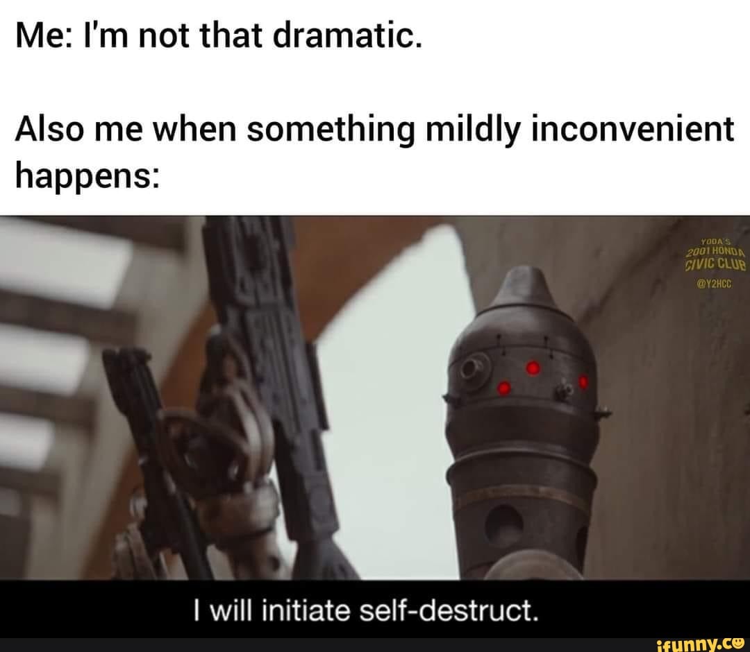 Me: I'm not that dramatic. Also me when something mildly inconvenient ...