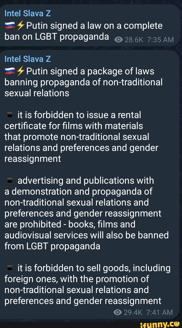 Intel Slava Z Putin signed a law on a complete ban on LGBT propaganda ...
