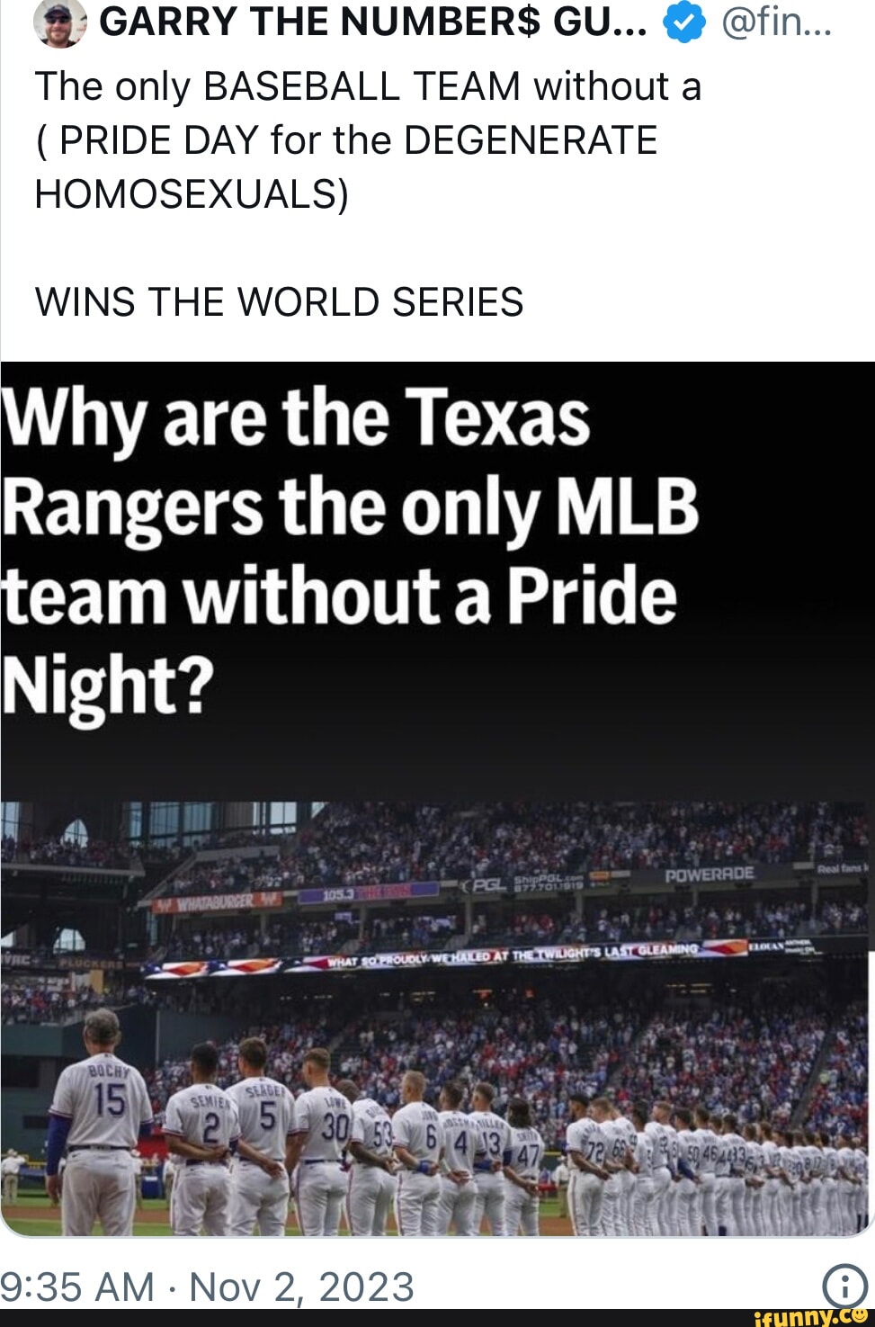 GARRY THE NUMBERS GU... @fin... The only BASEBALL TEAM without a ...