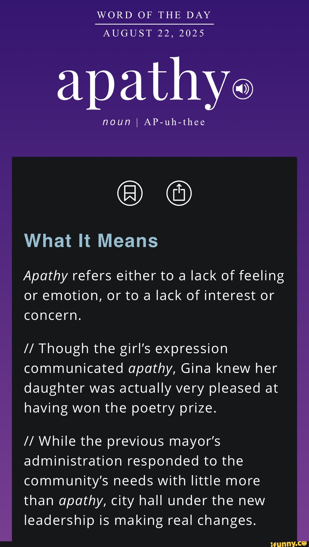 WORD OF THE DAY AUGUST 22, 2025 apathye noun I AP-uh-thee What It Means ...
