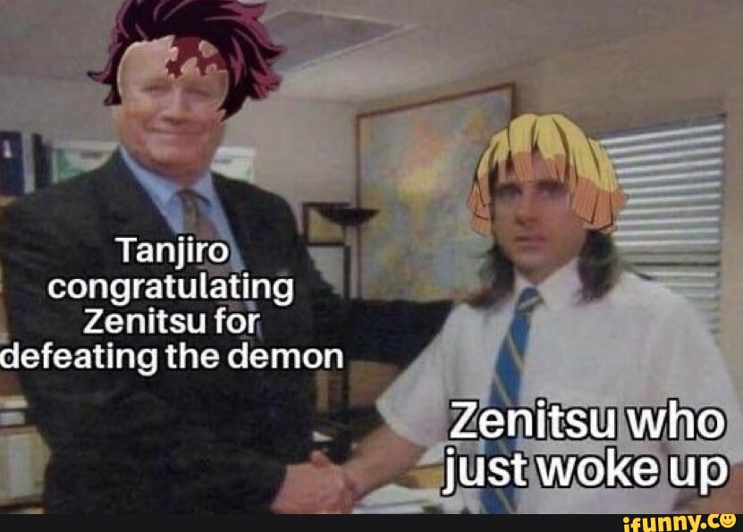 Tanjire congratulating Zenitsu for defeating the demon Zenitsu whe just ...