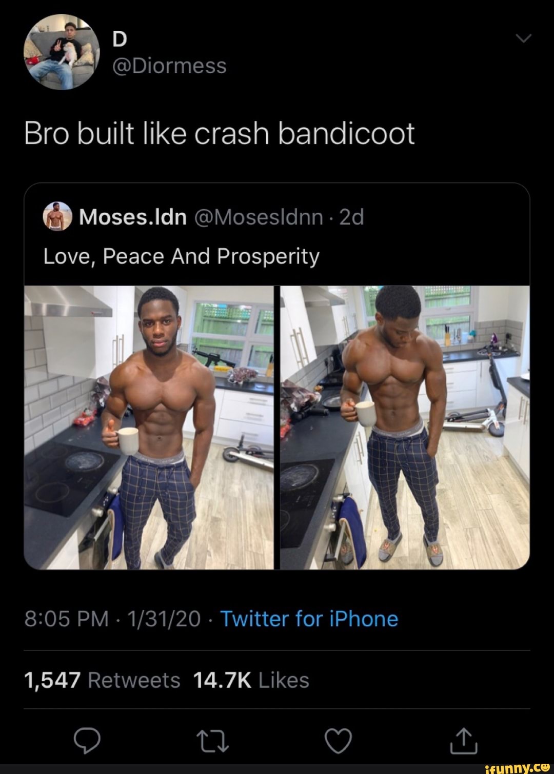 Bro built like crash bandicoot Love, Peace And Prosperity - iFunny