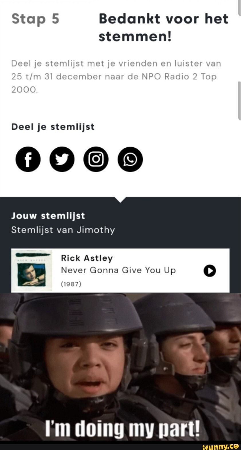 Stap Bedankt voor het stemment Deel je stemlijst met je vriencen en ...