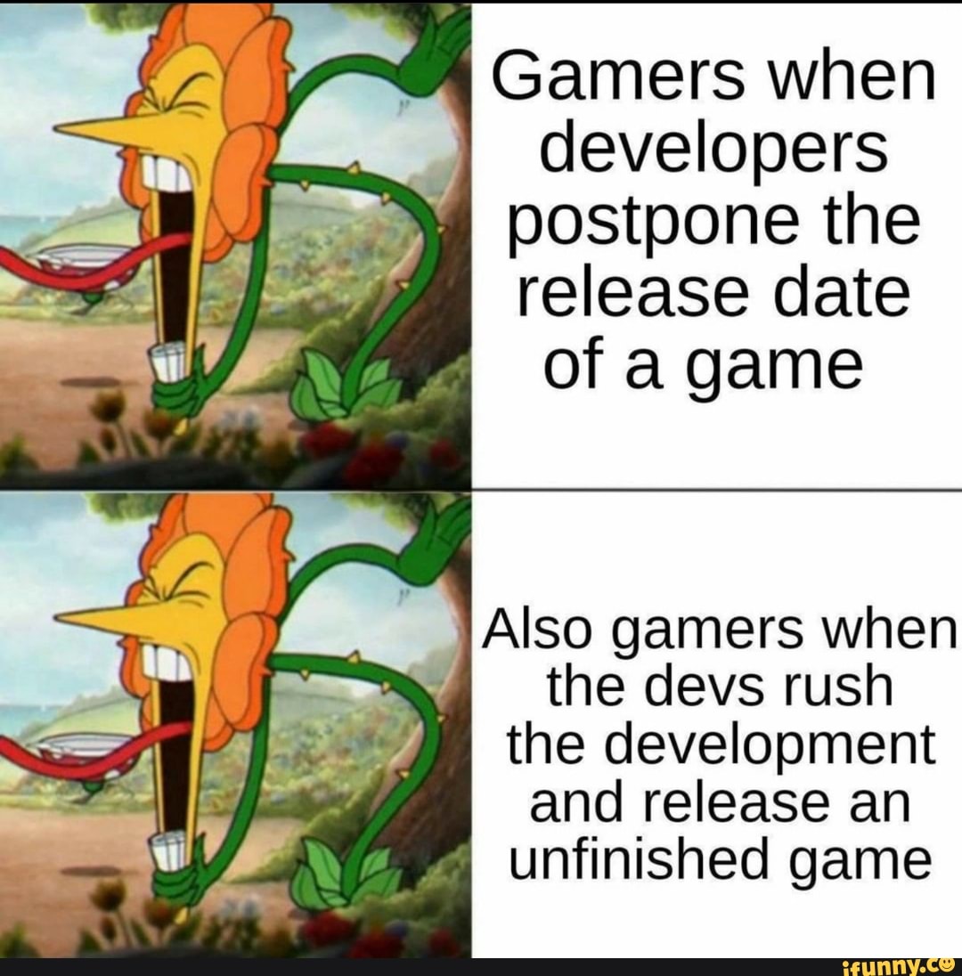 Gamers when developers postpone the release date of a game Also gamers ...