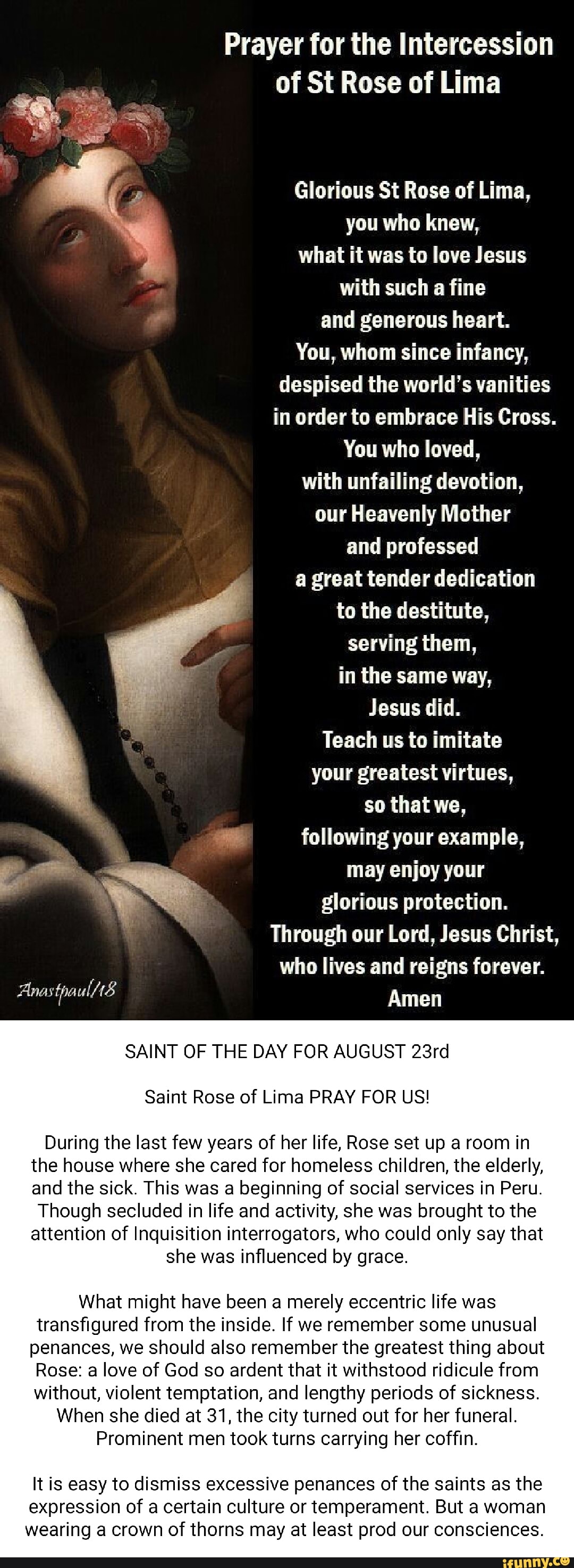 Prayer for the Intercession of St Rose of Lima Glorious St Rose of Lima ...