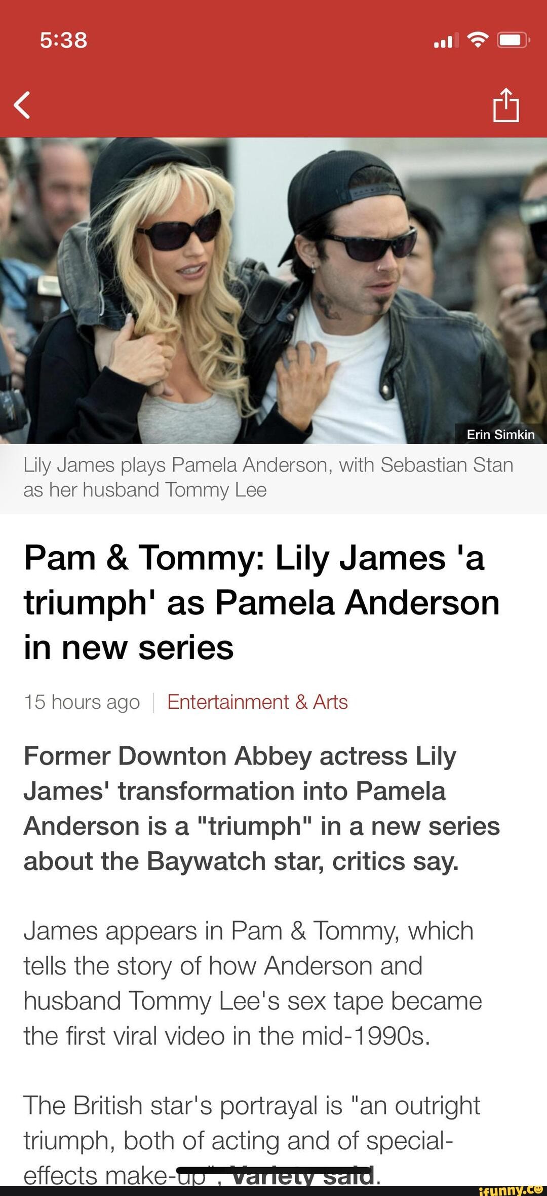 Erin Simkin Lily James plays Pamela Anderson, with Sebastian Stan as her husband Tommy Lee Pam ...