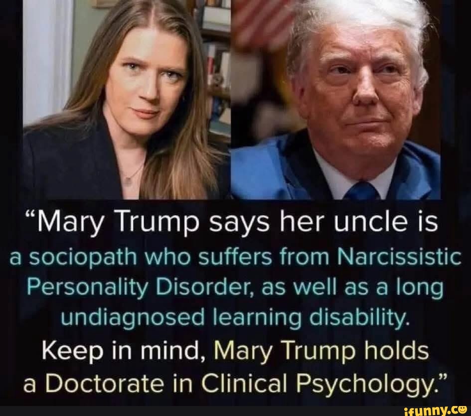 "Mary Trump says her uncle is a sociopath who suffers from Narcissistic ...