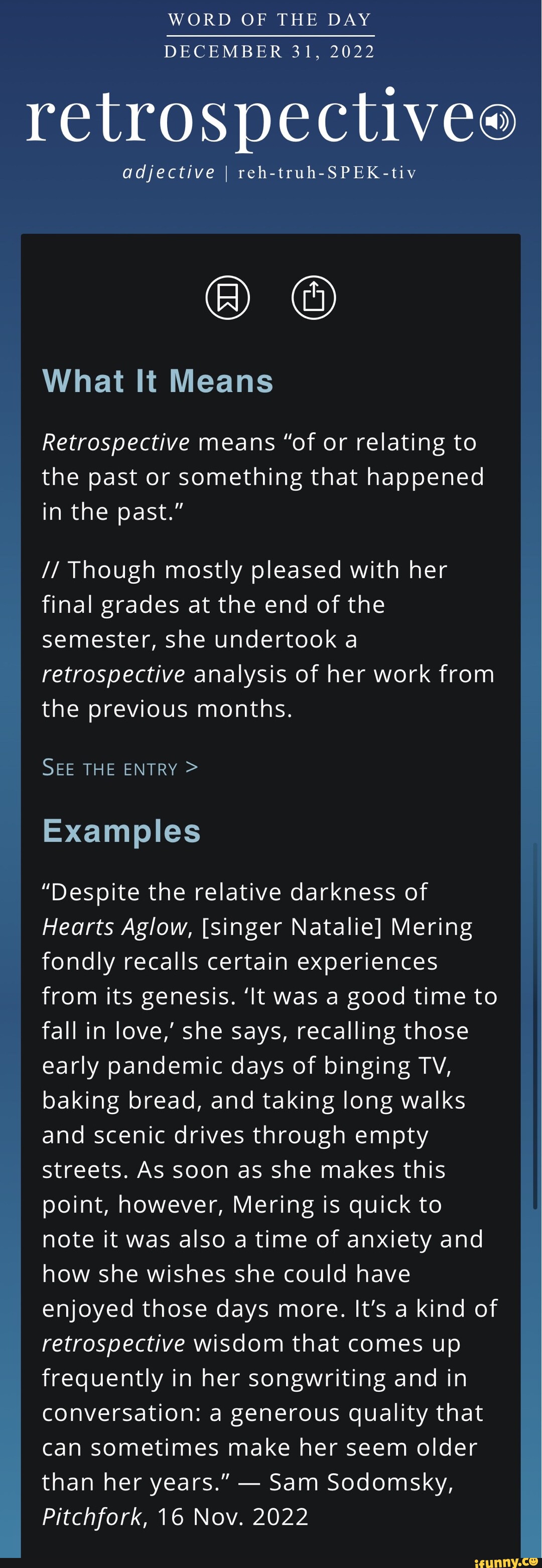 WORD OF THE DAY DECEMBER 31, 2022 retrospectivee adjective I reh-truh ...