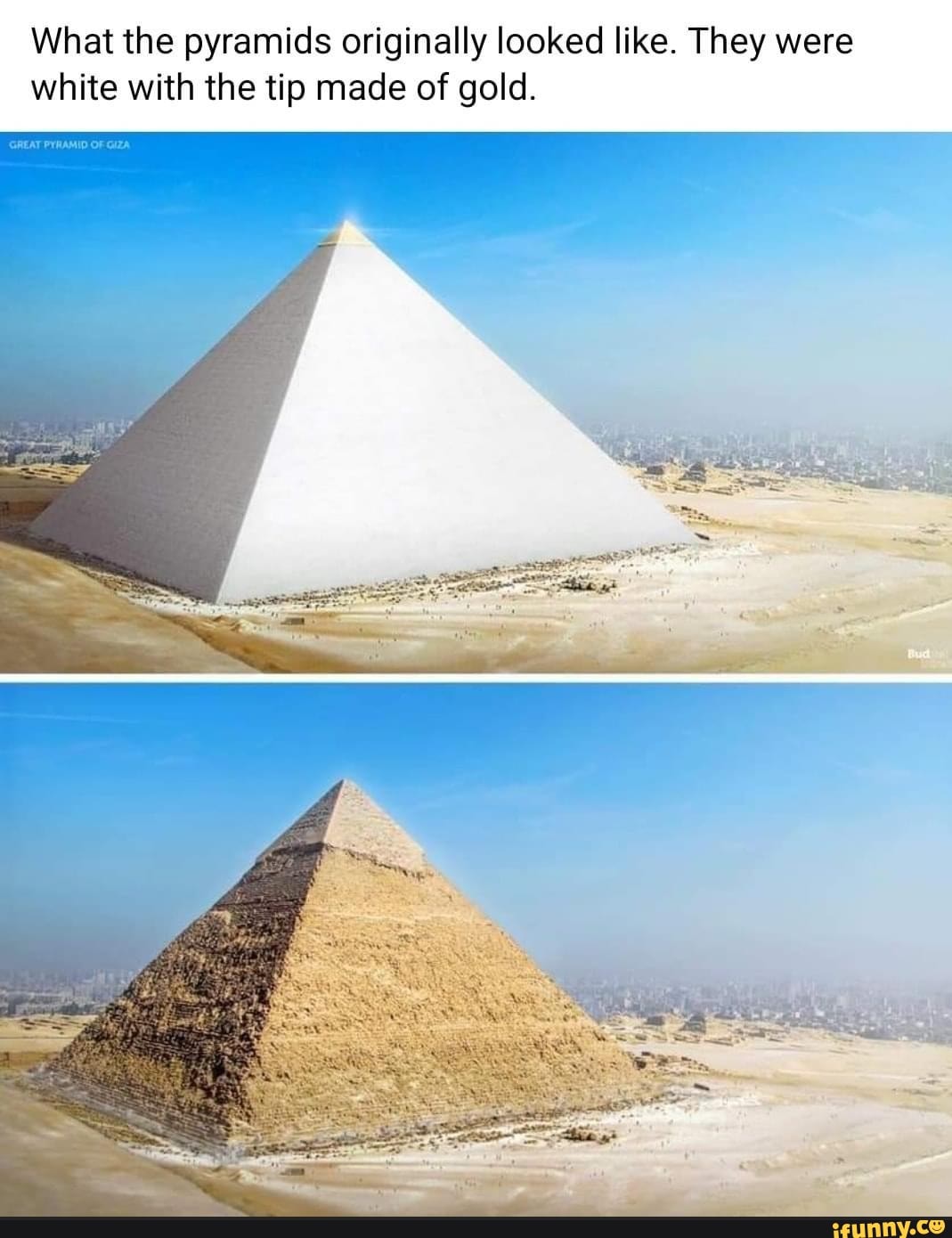 What the pyramids originally looked like. They were white with the tip ...