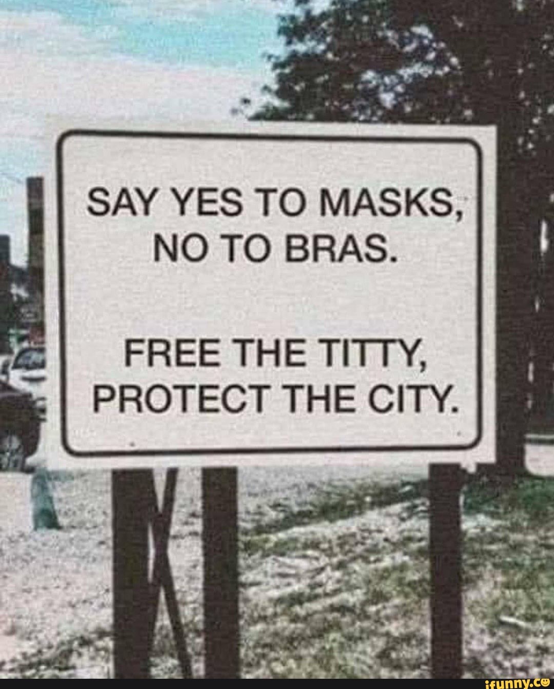 SAY YES TO MASKS, NO TO BRAS. FREE THE TITTY, PROTECT THE CITY. - iFunny