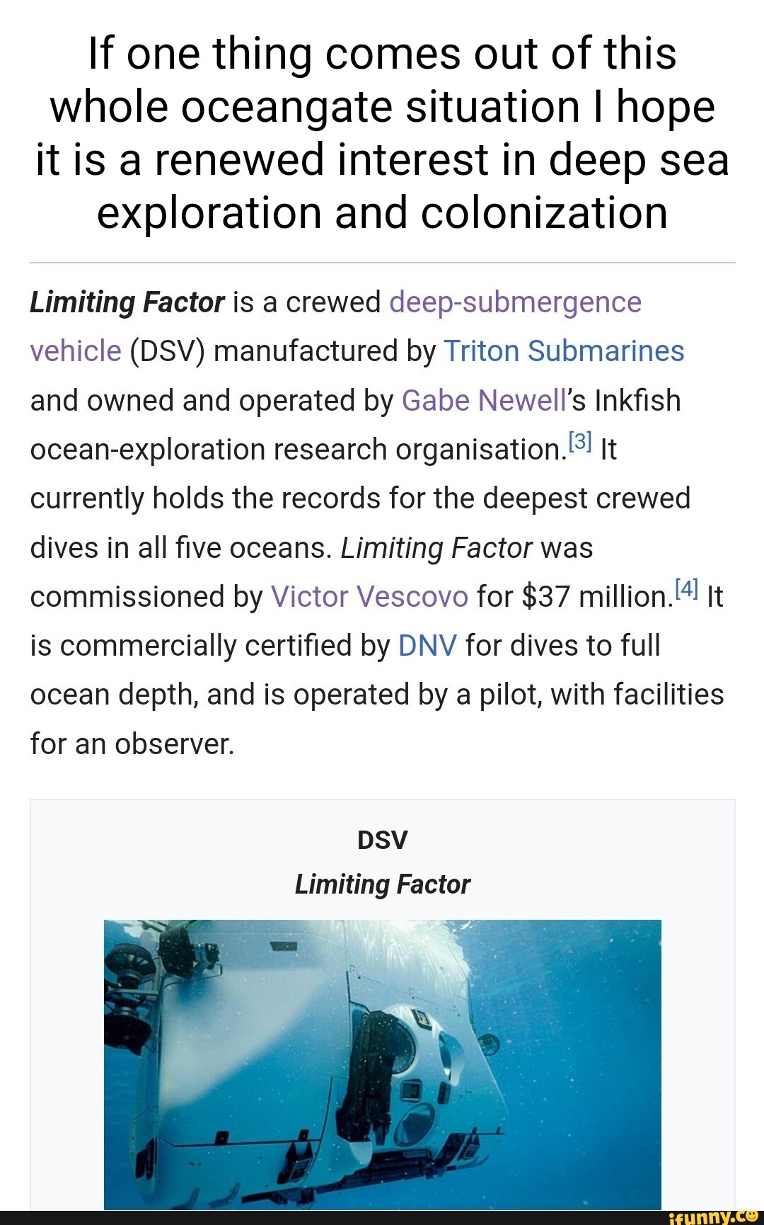 If one thing comes out of this whole oceangate situation I hope it is a ...