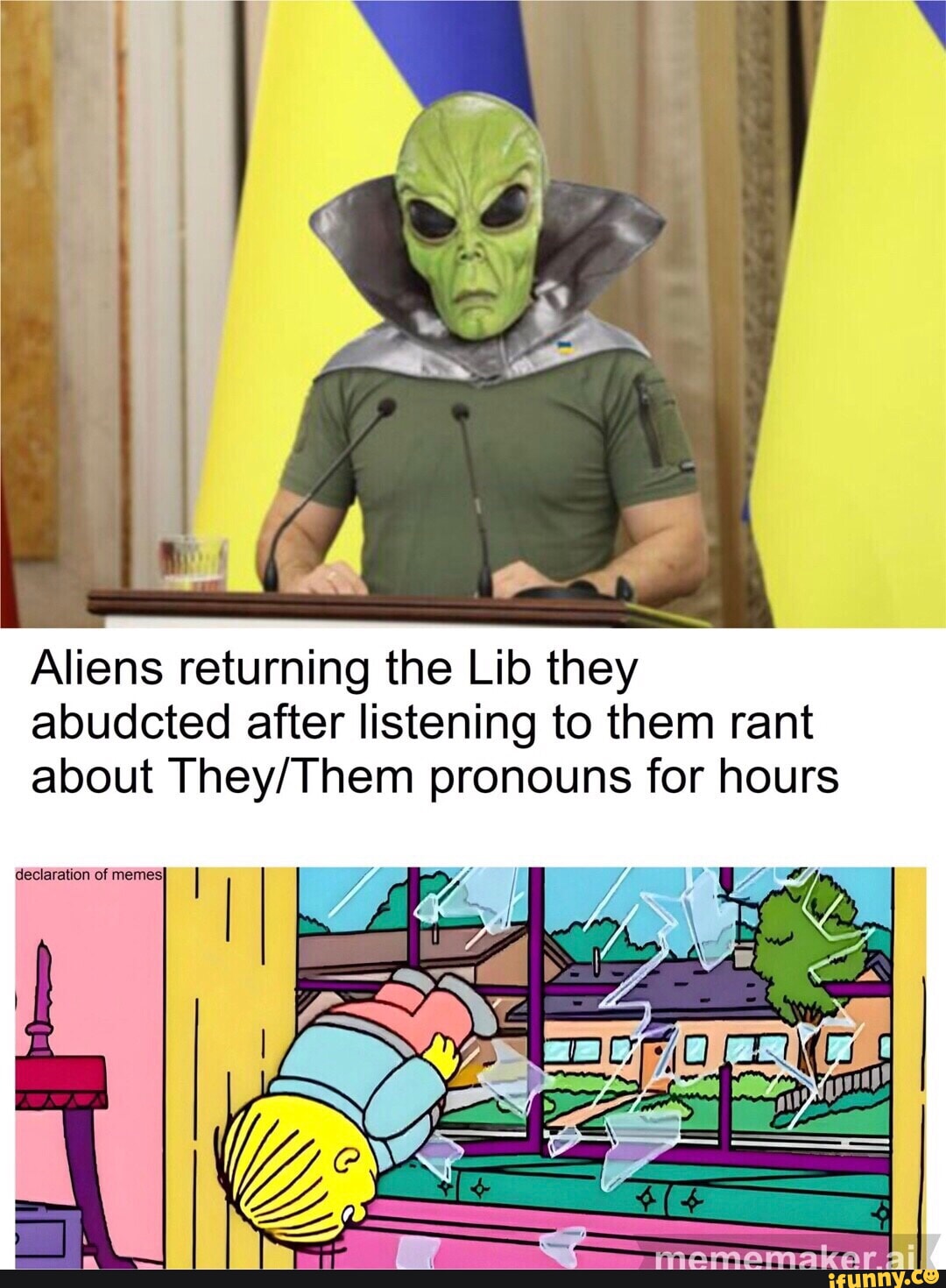 Aliens returning the Lib they abudcted after listening to them rant ...
