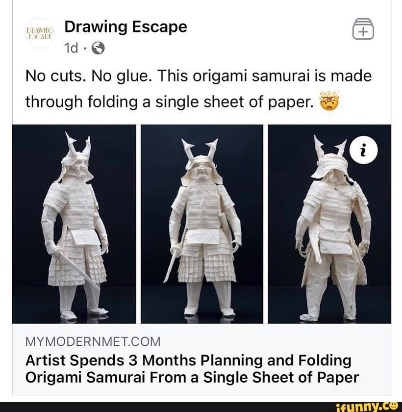 Drawing Escape No cuts. No glue. This origami samurai is made through ...