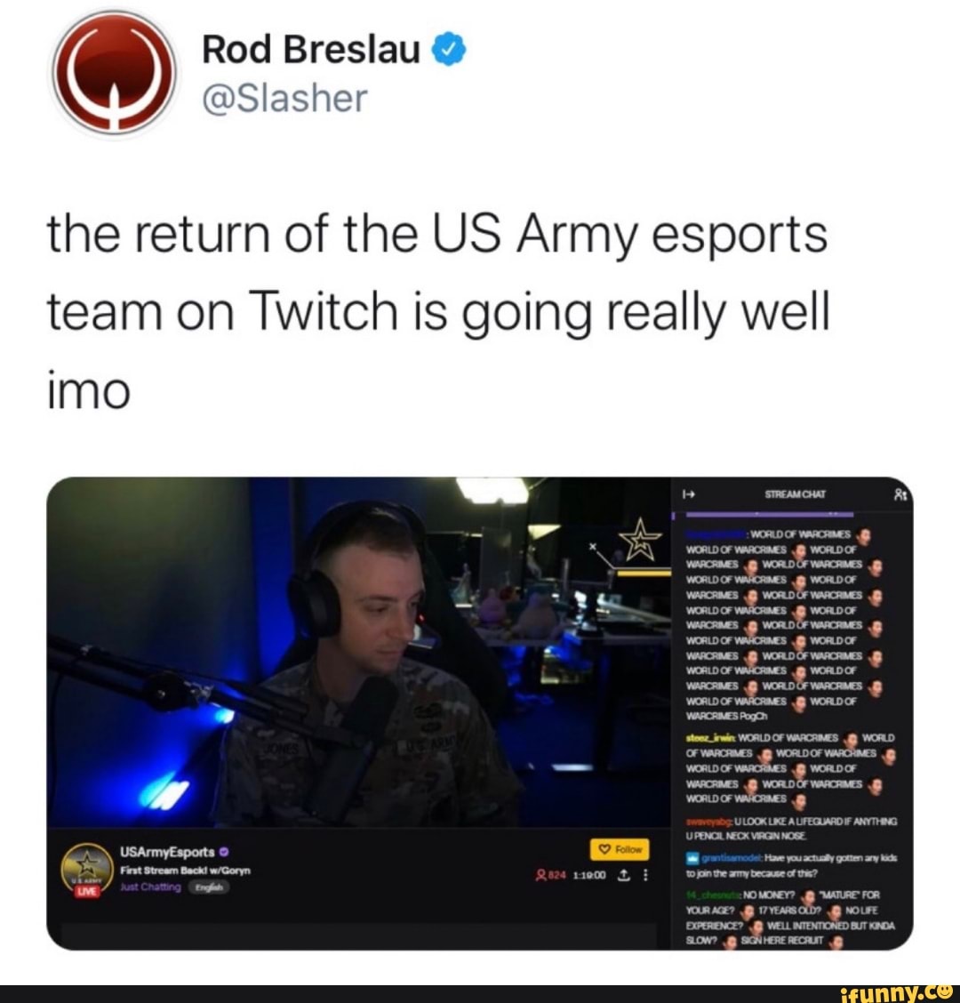 Rod Breslau @Slasher the return of the US Army esports team on Twitch ...