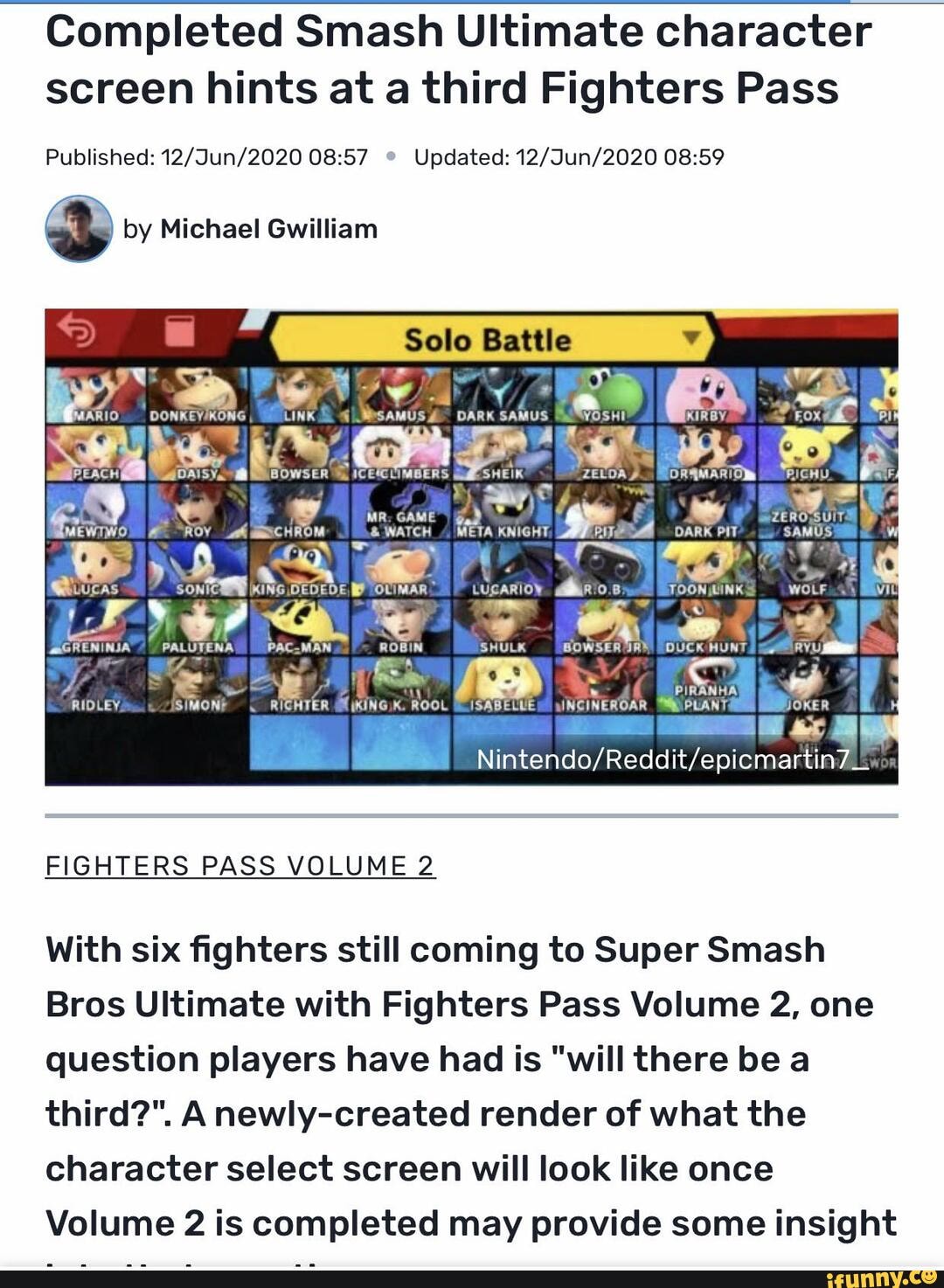 Completed Smash Ultimate character screen hints at a third Fighters ...