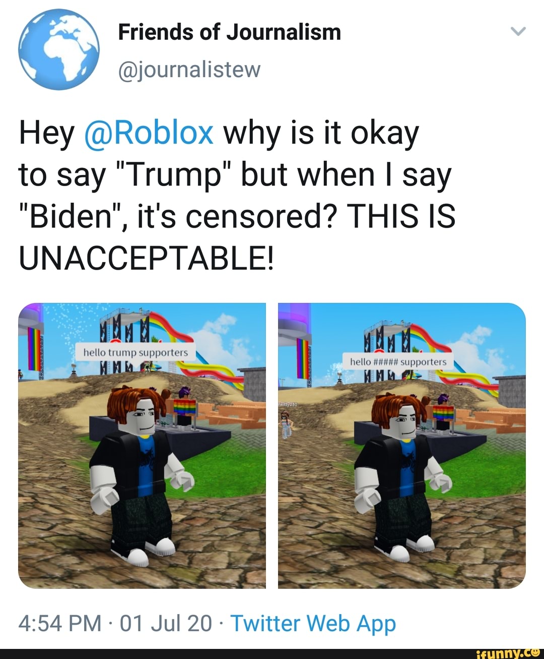 Friends of Journalism Hey @Roblox why is it okay to say Trump" but when ...
