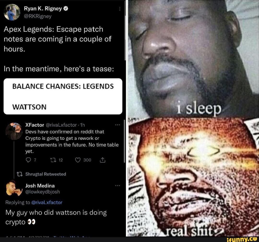 Ryan K. Rigney io RKRigney Apex Legends: Escape patch notes are coming ...