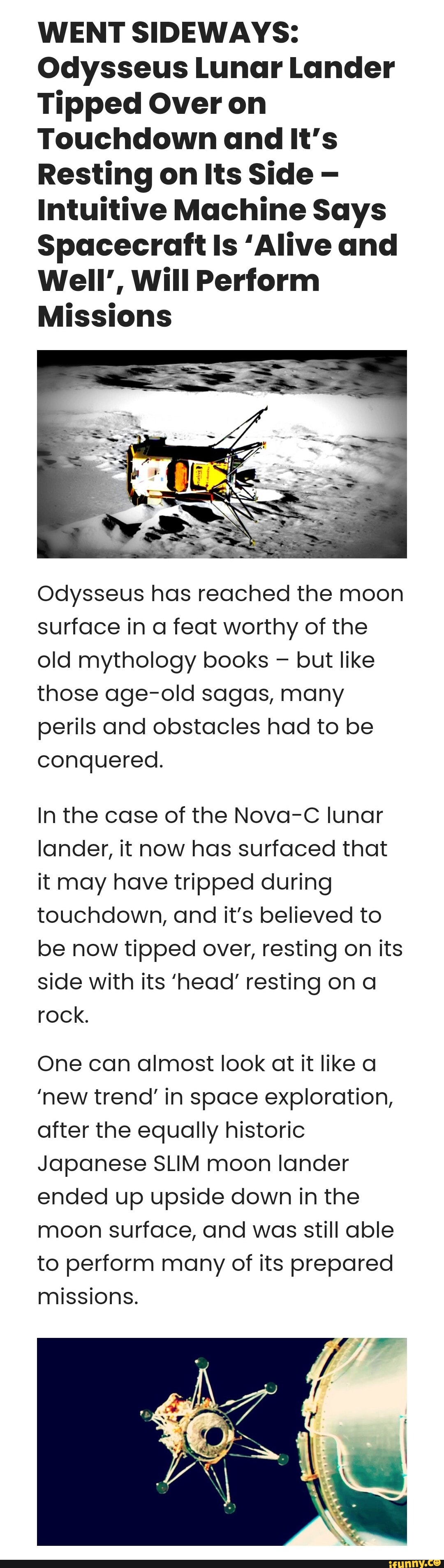 WENT SIDEWAYS: Odysseus Lunar Lander Tipped Over on Touchdown and It's Resting on Its Side ...