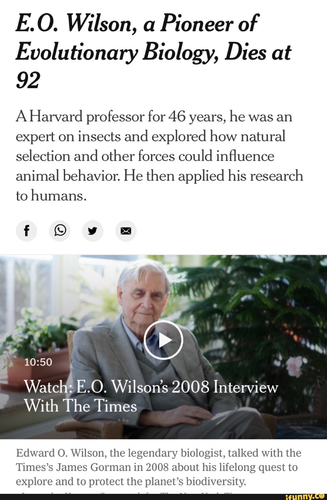 E.O. Wilson, a Pioneer of Evolutionary Biology, Dies at 92 A Harvard ...