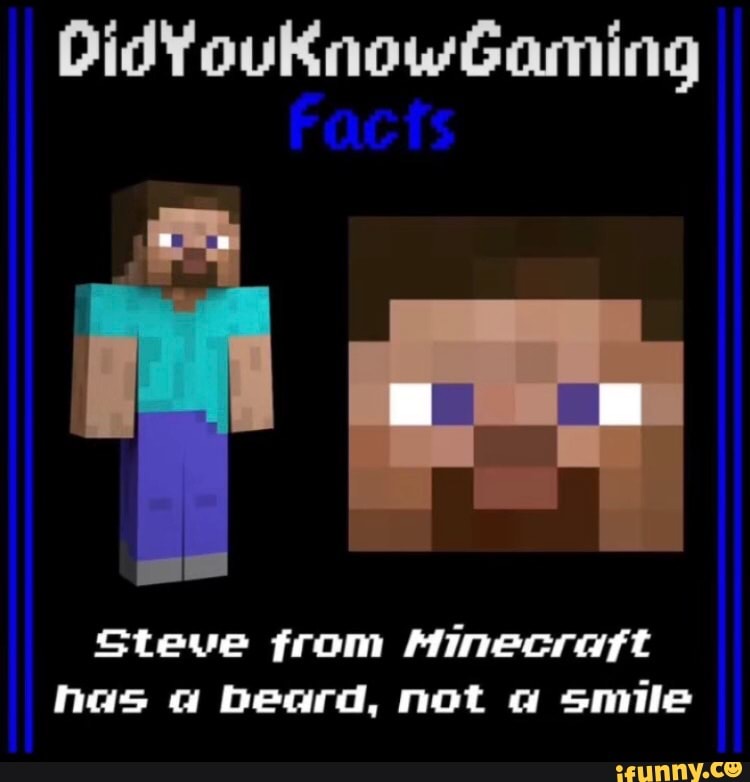 Did YouKnowGaming Steve from Minecraft has a beard, not a smile - iFunny