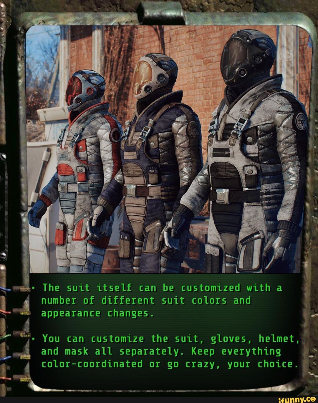 The suit itself can be customized with a number of different suit ...