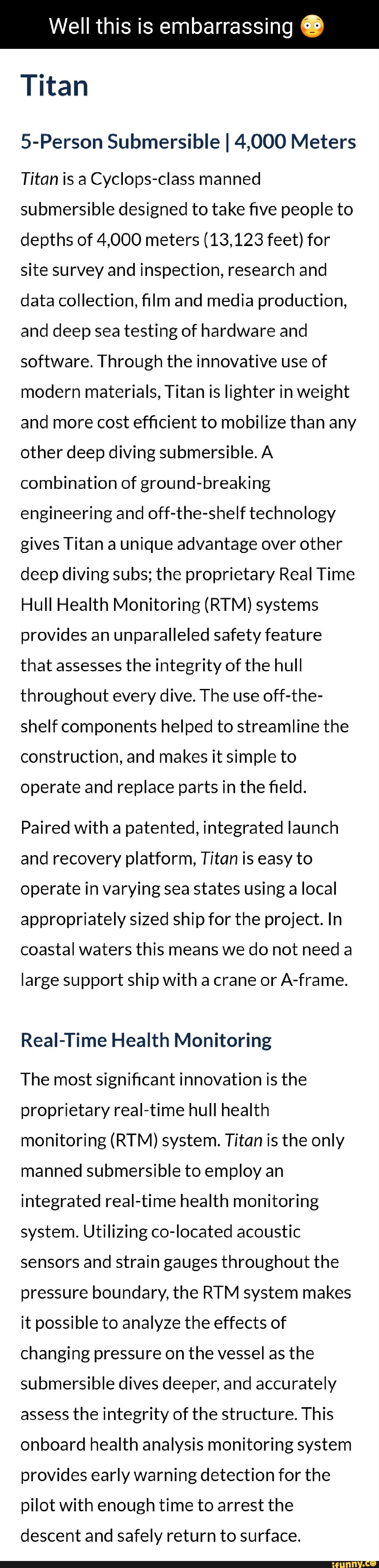 Well this is embarrassing Titan 5-Person Submersible I 4,000 Meters ...