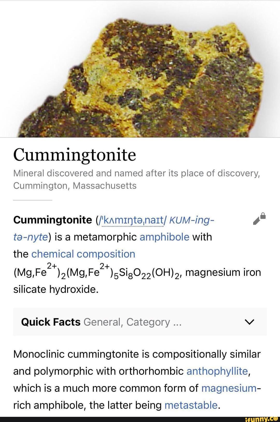 Cummingtonite Mineral discovered and named after its place of discovery ...