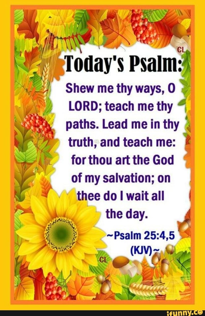 Today's Psalm Shew me thy ways, On LORD; teach me thy paths. Lead me in ...