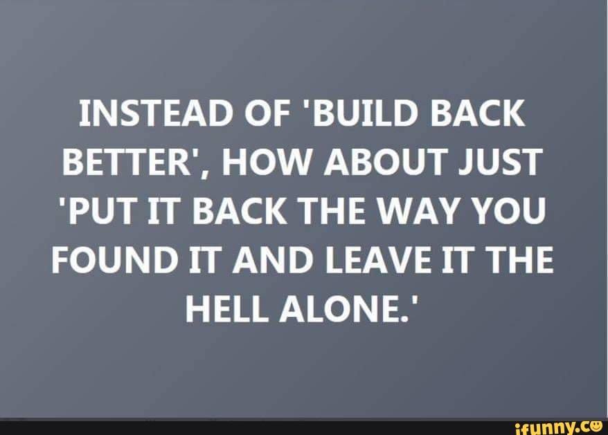 INSTEAD OF 'BUILD BACK BETTER', HOW ABOUT JUST 'PUT IT BACK THE WAY YOU ...