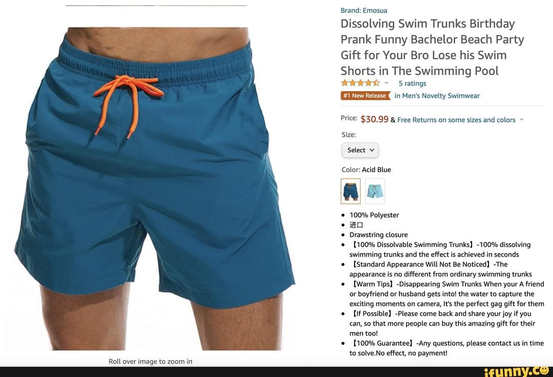 Brand: Emosua Dissolving Swim Trunks Birthday Prank Funny Bachelor ...