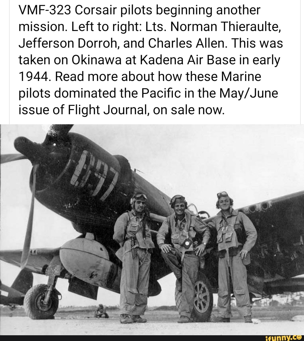 VMF-323 Corsair pilots beginning another mission. Left to right: Lts ...