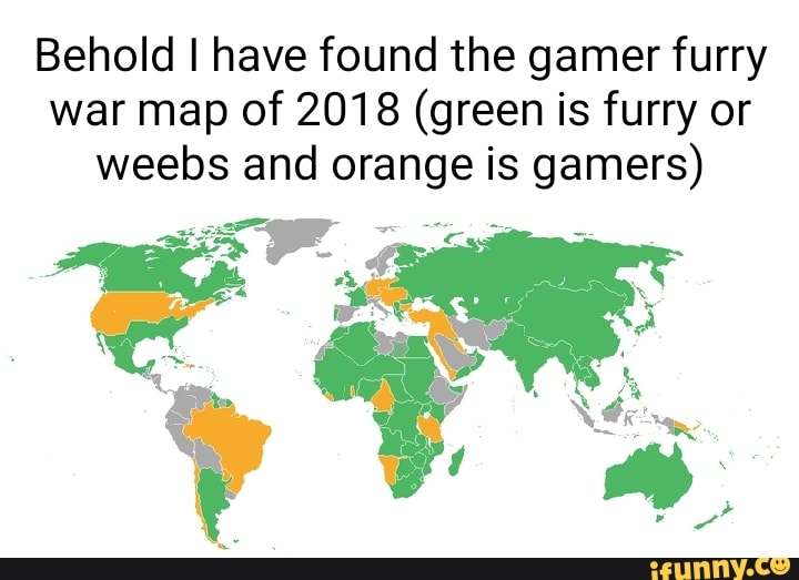 Behold I have found the gamer furry war map of 2018 (green is furry or ...
