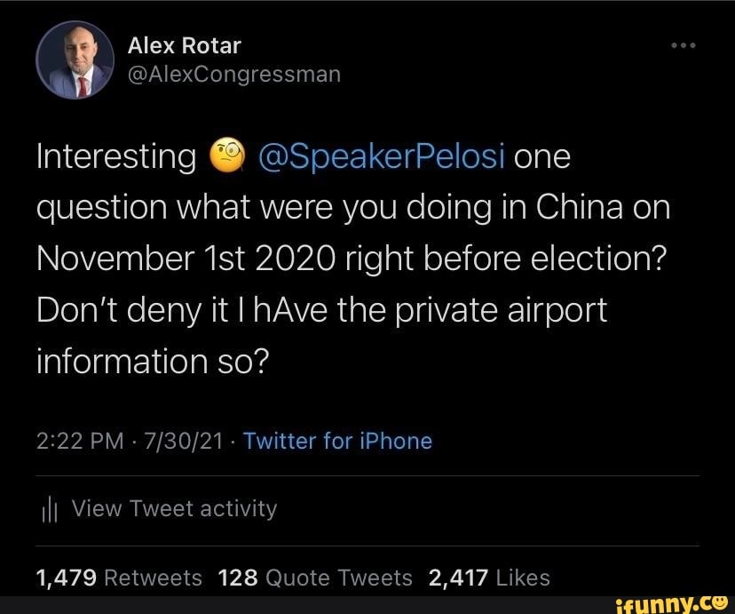 Alex Rotar @AlexCongressman Interesting @SpeakerPelosi one question ...
