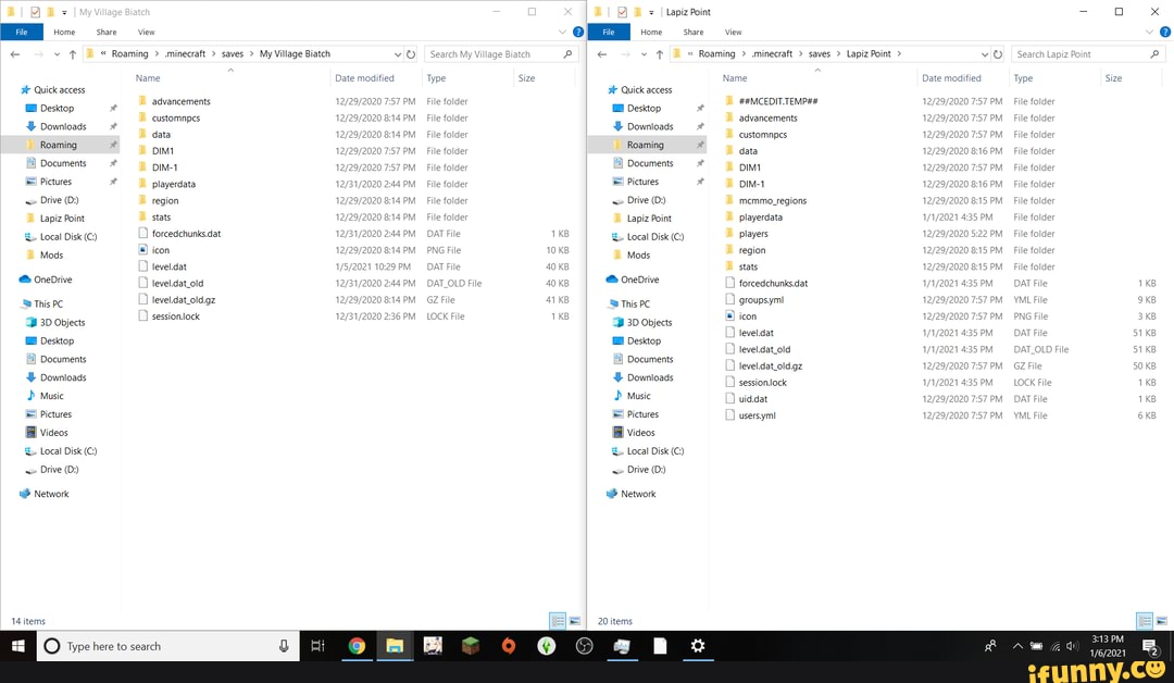 Village - oo x I Lapiz Point - x Home Share View Home Share View Roaming > .minecraft > saves My ...