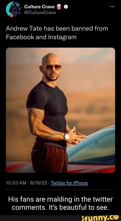 Culture Andrew Tate has been banned from Facebook and Instagram AM ...