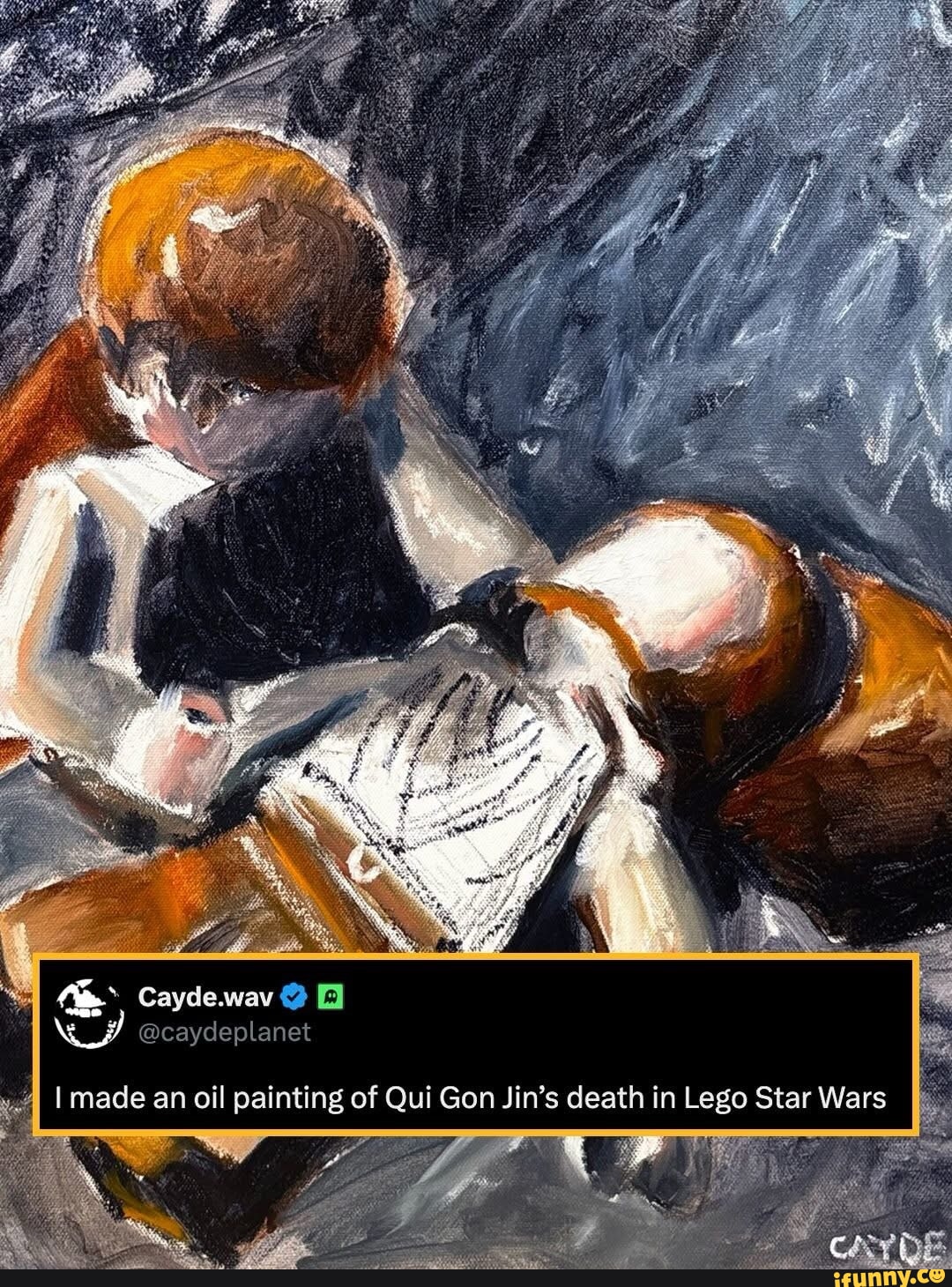 Cayde.wav @ I made an oil painting of Qui Gon Jin's death in Lego Star ...