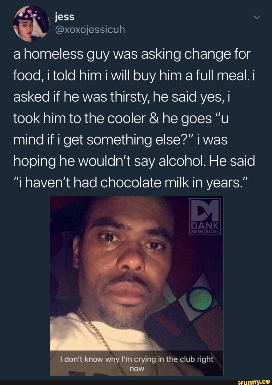 Jess a homeless guy was asking change for food, I told him will buy him ...