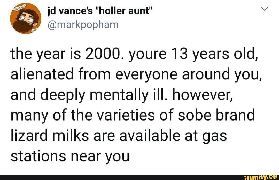 Jd vance's "holler aunt" the year is 2000. youre 13 years old ...