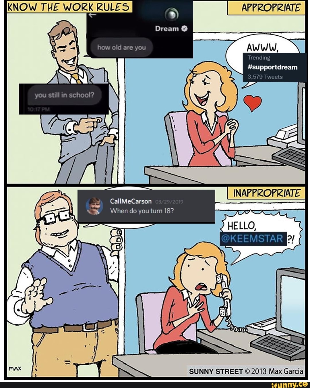 KNOW THE WORK RULES APPROPRIATE Dream @ Trending how are yeu st school? I INAPPROPRIATE eCarsen ...