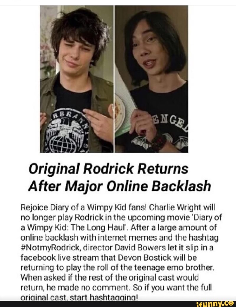 Original Rodrick Returns After Major Online Backlash Rejoice Diary of a ...