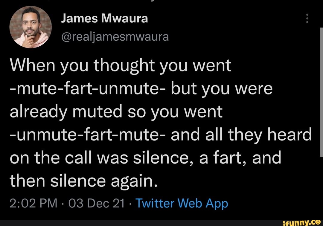 James Mwaura When you thought you went -mute-fart-unmute- but you were ...