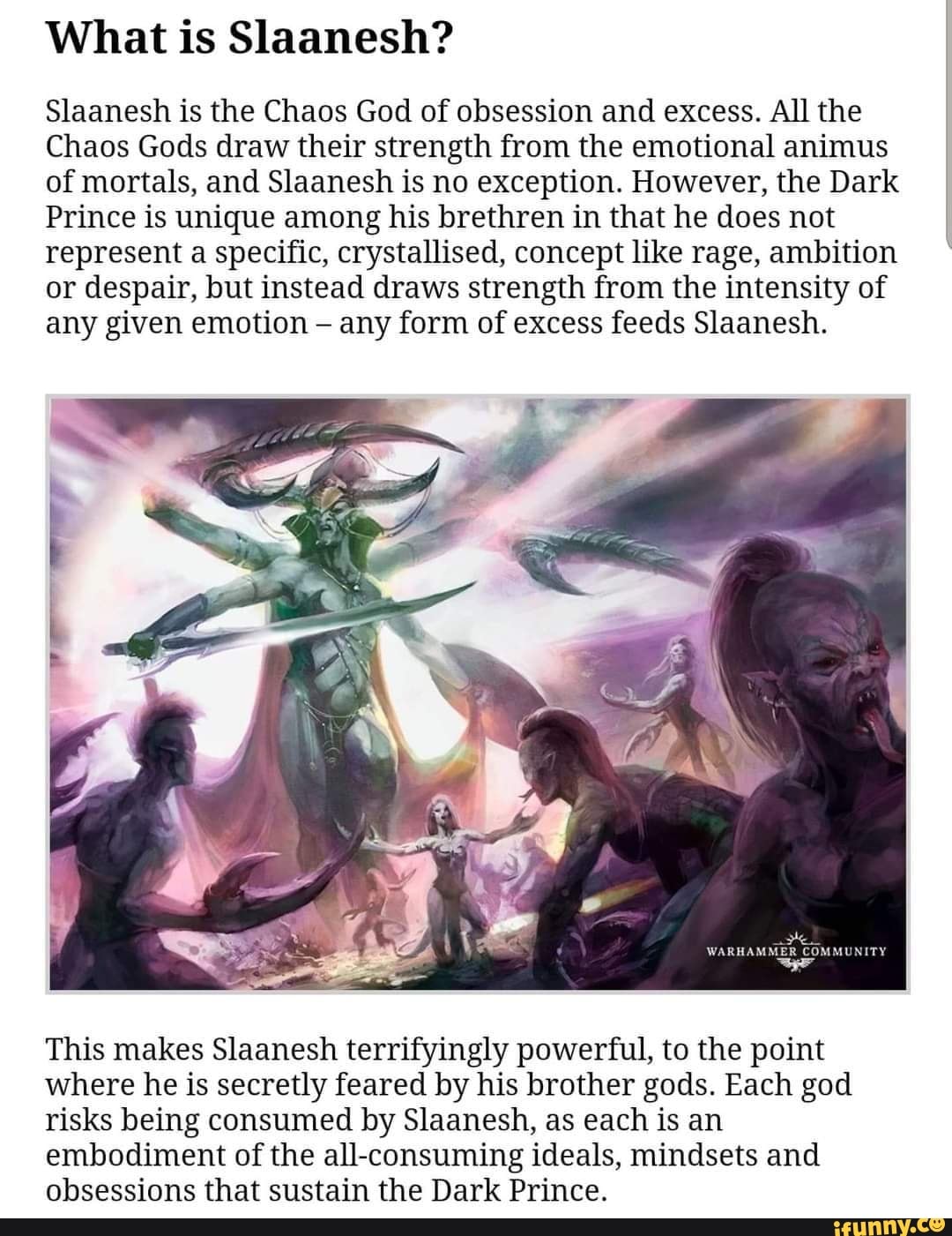 What is Slaanesh? Slaanesh is the Chaos God of obsession and excess ...
