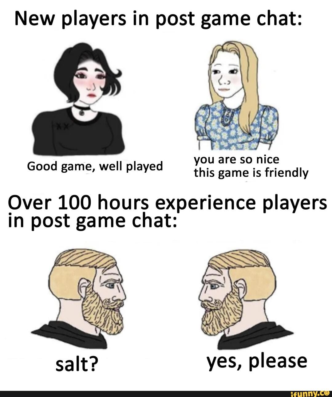 New players in post game chat: you are so nice Good game, well played ...