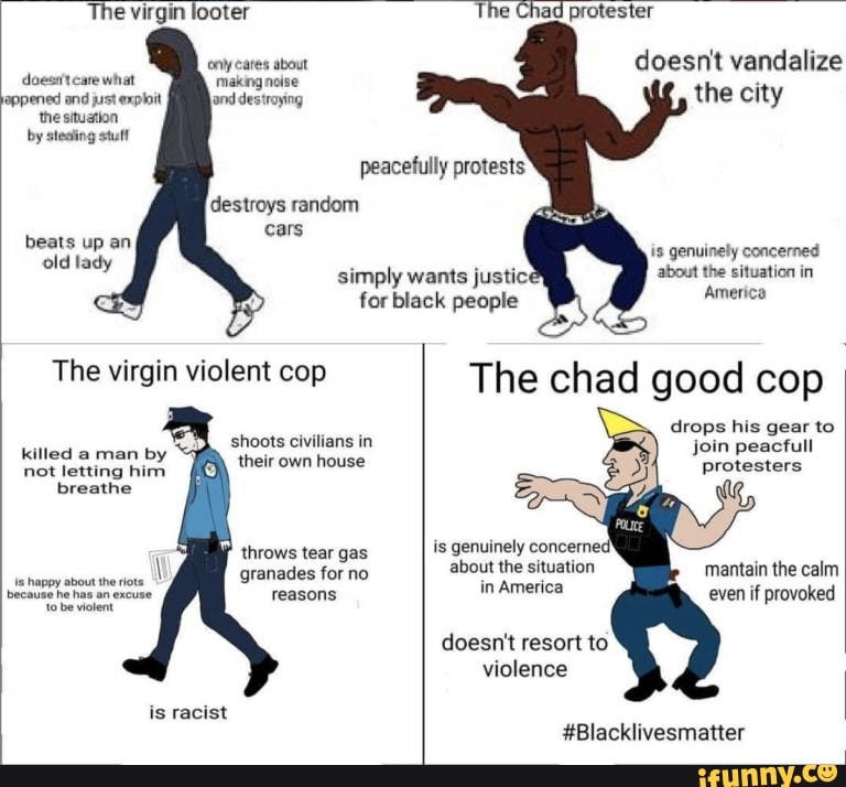 The virgin looter The Chad protester doesnt vandalize the city eny ...