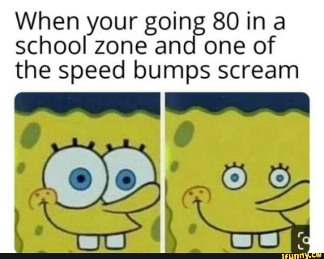 When your going 80 in a school zone and one of the speed bumps scream ...