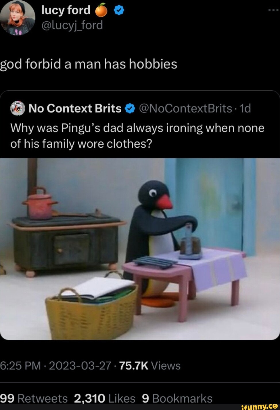 Rr lucy ford @ god forbid a man has hobbies @ No Context Brits ...