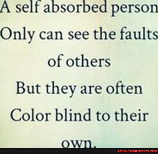 A self absorbed person Only can see the faults of others But they are ...