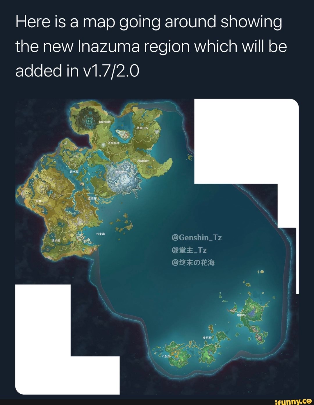 Here is a map going around showing the new Inazuma region which will be ...
