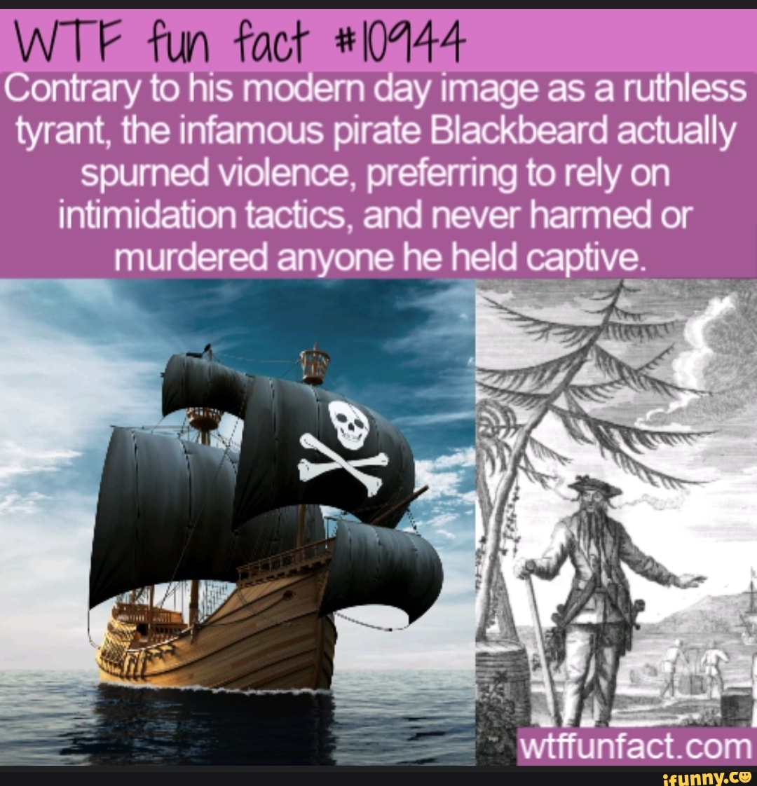 WTF fun fact 4/0744 the infamous pirate Blackbeard spurned violence ...