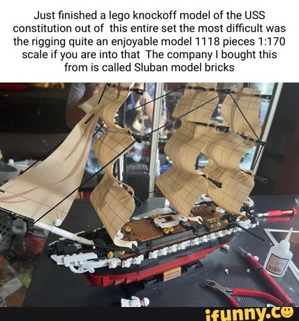Just finished a lego knockoff model of the USS constitution out of this ...